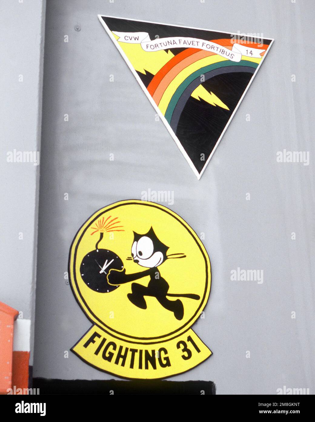 A close-up view of the squadron insignia for Fighter Squadron 31 (VF-31 ...