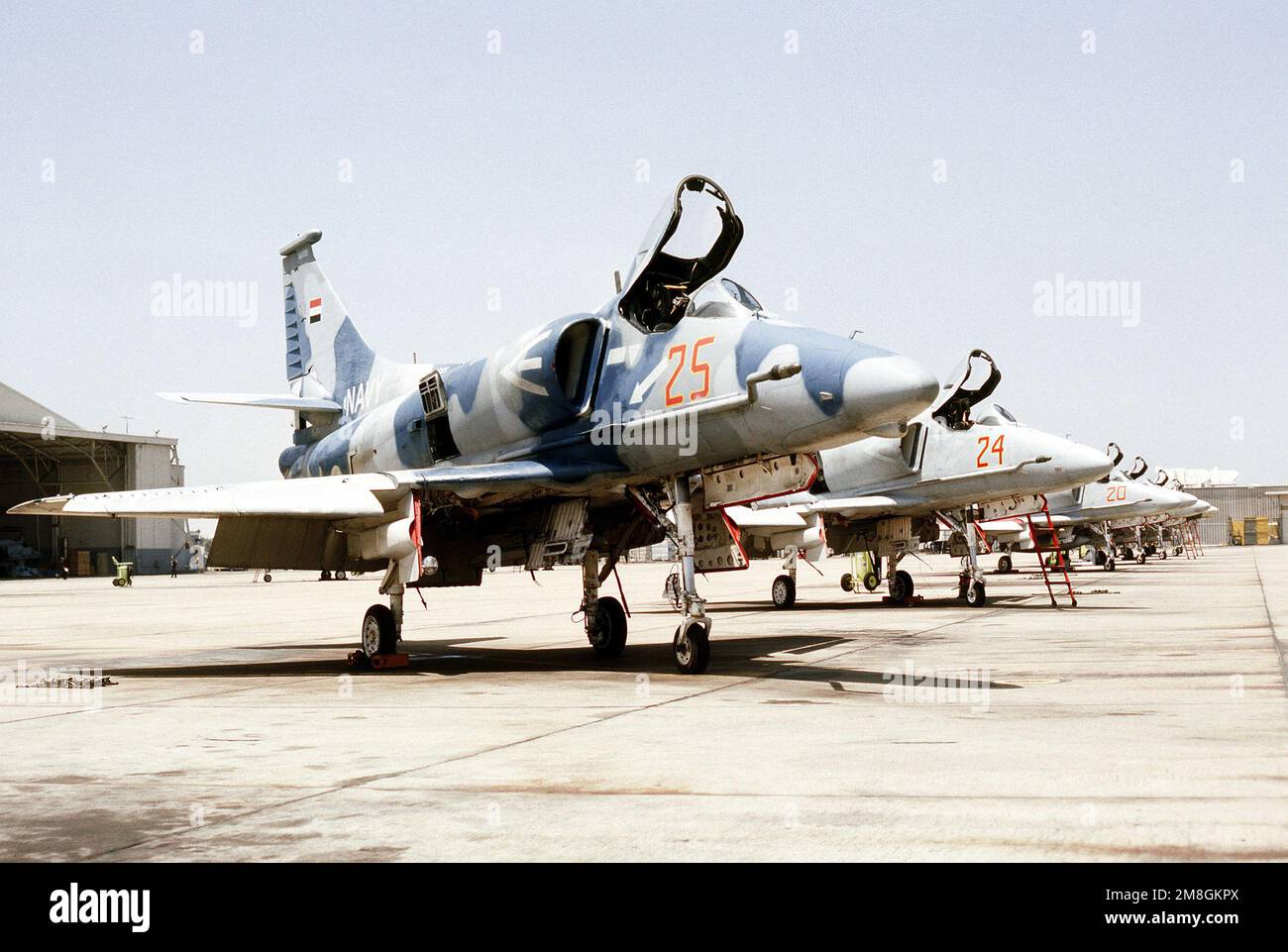 Fighter Squadron 126 (VF-126) A-4 Skyhawk aircraft line the flight line ...