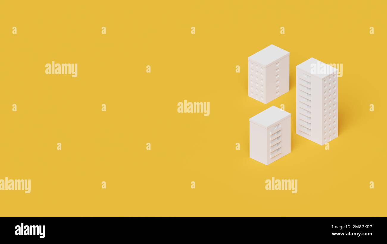 Primitive 3d illustration of multi-storey apartment blocks in isolated ...