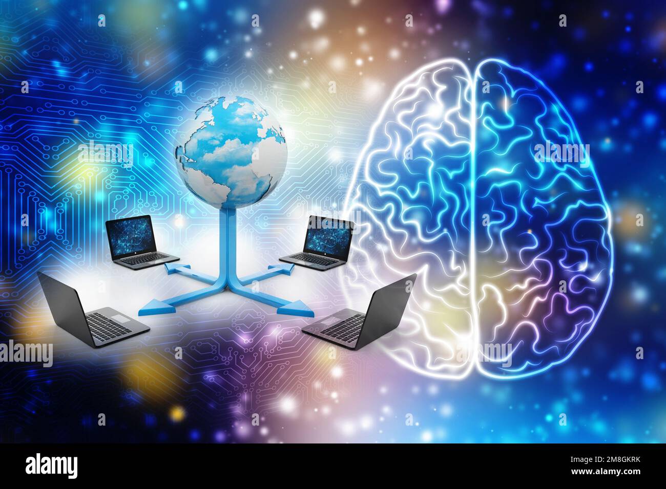 3d rendering Computer network, Computer network with Globe, Internet ...