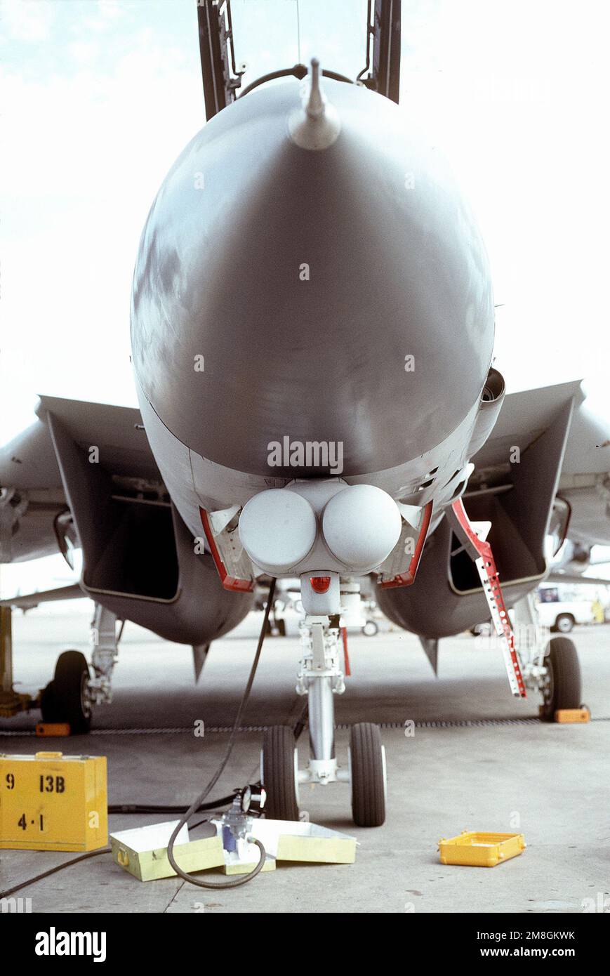 A Fighter Squadron 31 (VF-31) F-14D Tomcat aircraft is serviced on the ...