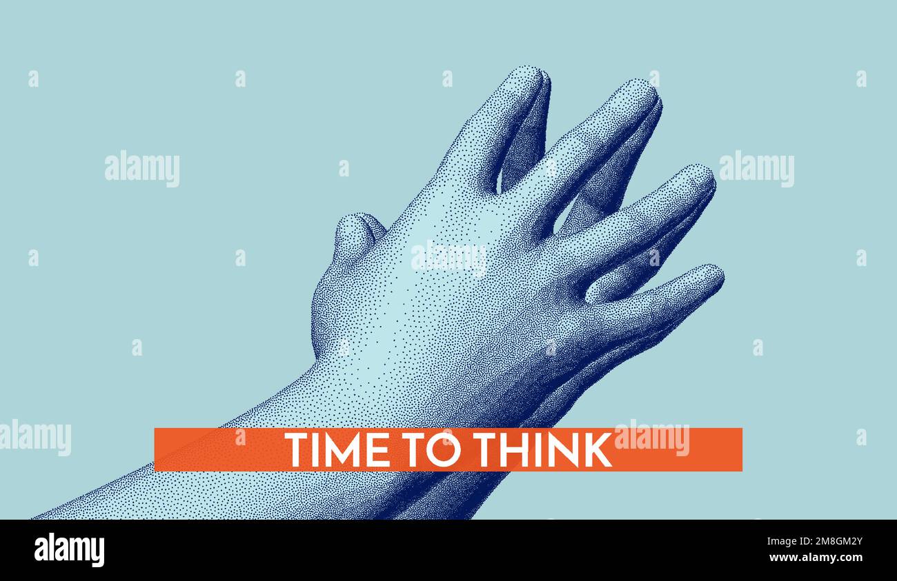 Two human hands. Time to think. Business concept. 3D vector ...