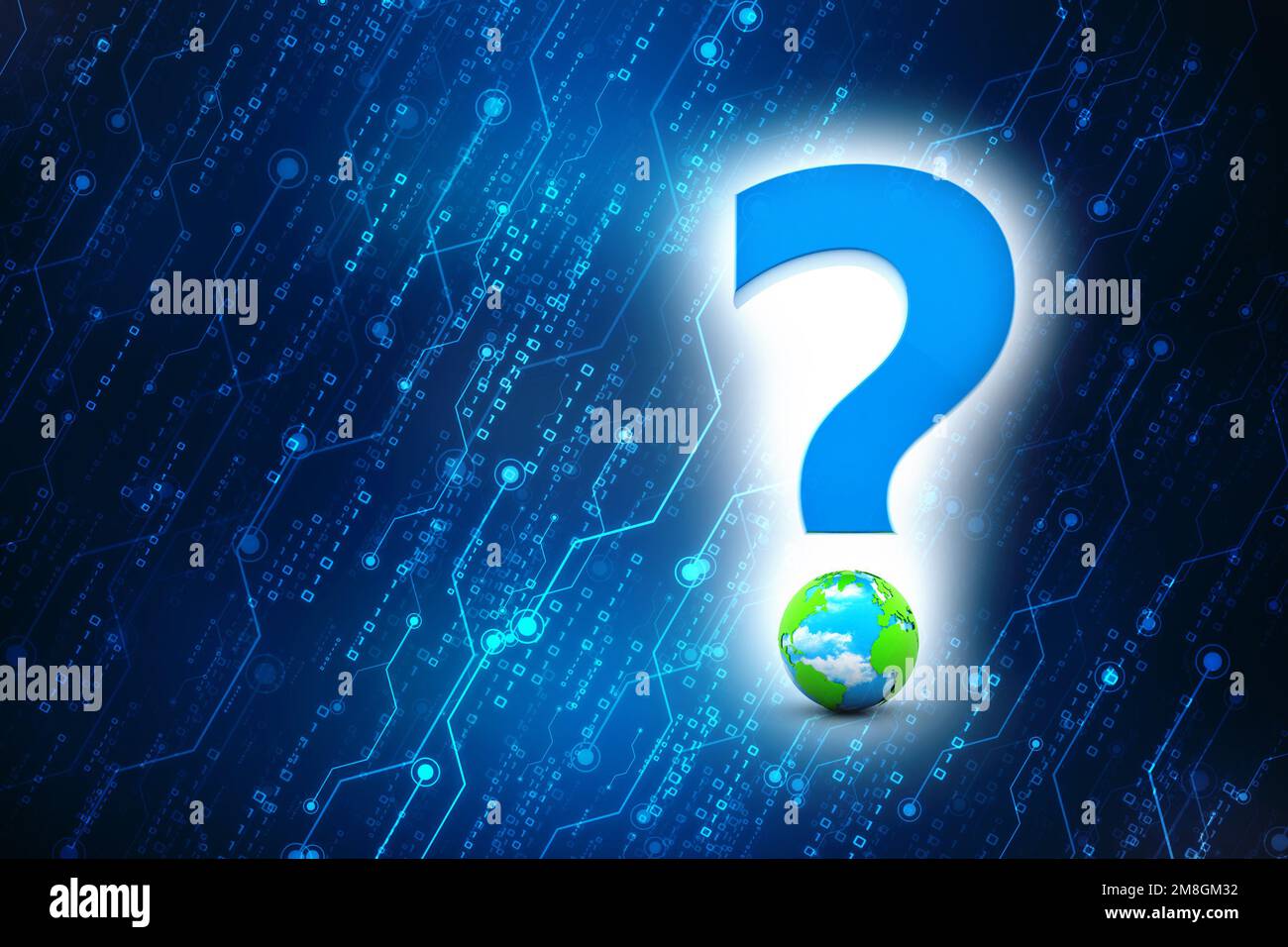 Question Mark and Globe in digital background. 3d rendering Stock Photo ...
