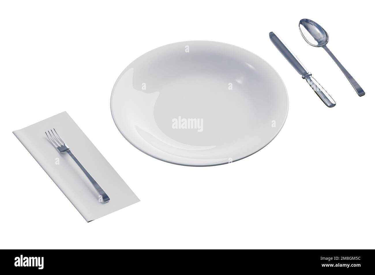 Simple dinner table setting of generic kitchen utensils, 3d rendering ...