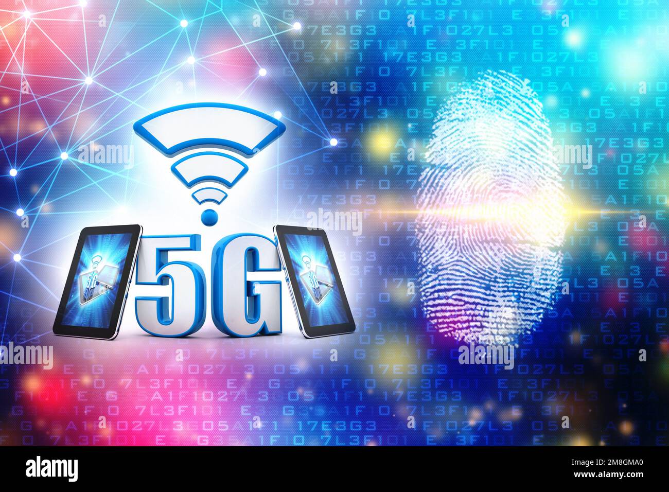 5G Network internet concept background, 5th generation of internet, 5G network wireless with ...
