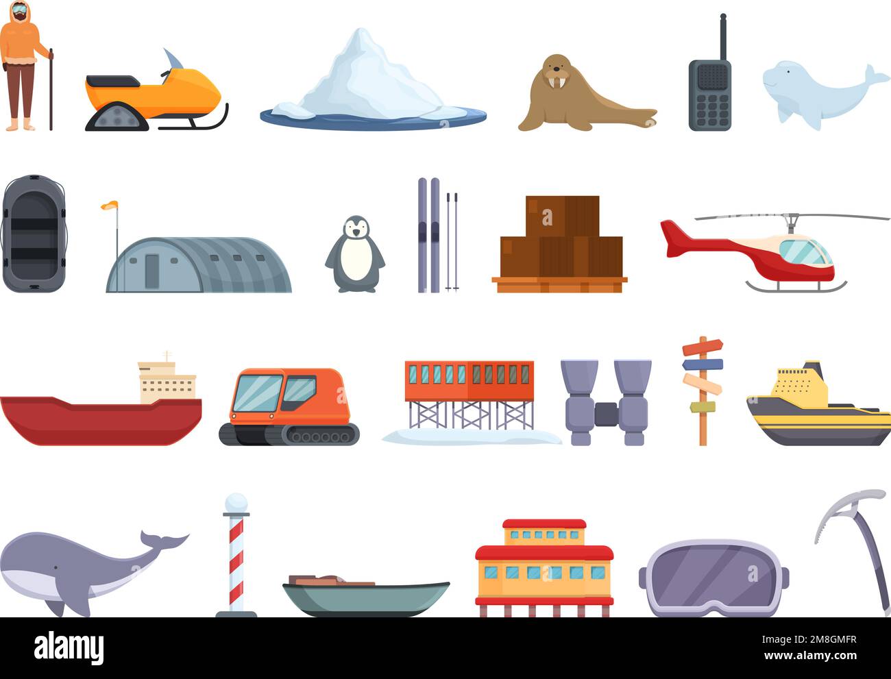 Arctic exploration icons set cartoon vector. Ice pole. Polar flag Stock ...