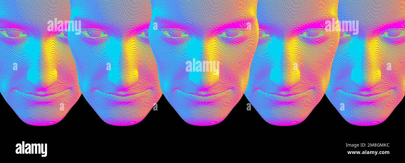 Voxelized face. Concept of mistical mask or face. Technology and ...