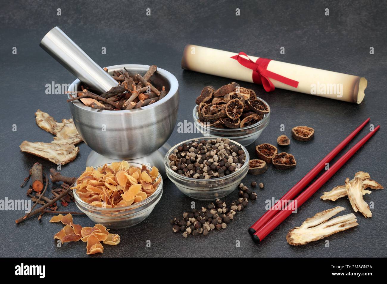 Ancient traditional Chinese herbal plant medicine concept. Preparation ...