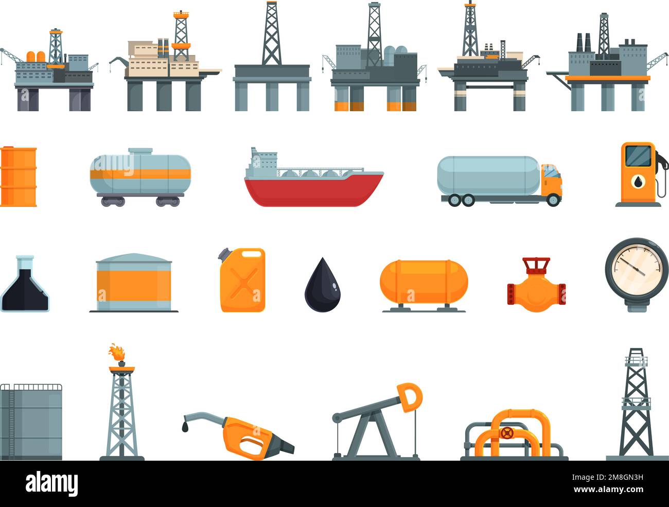 Oil Platform icons set cartoon vector. Gas sea. Energy oil Stock Vector ...