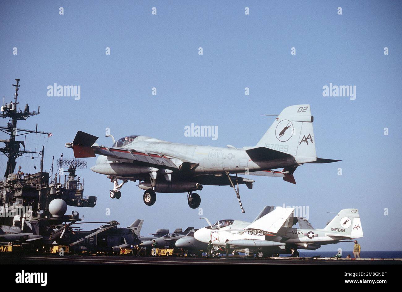 An Attack Squadron 35 (VA-35) A-6E Intruder aircraft lands on the ...