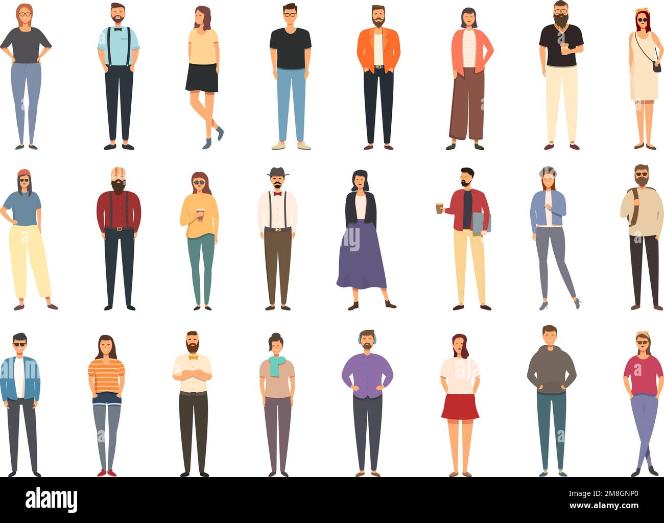 Hipster icons set cartoon vector. Man character. Beard guy Stock Vector ...