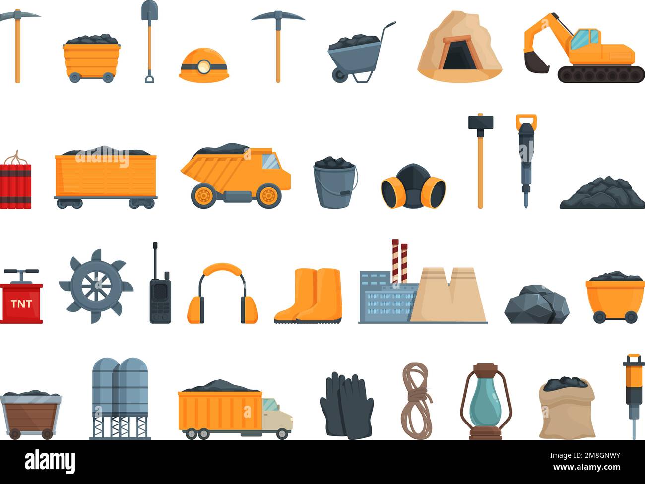 Coal mining icons set cartoon vector. Industry mine. Factory shaft ...