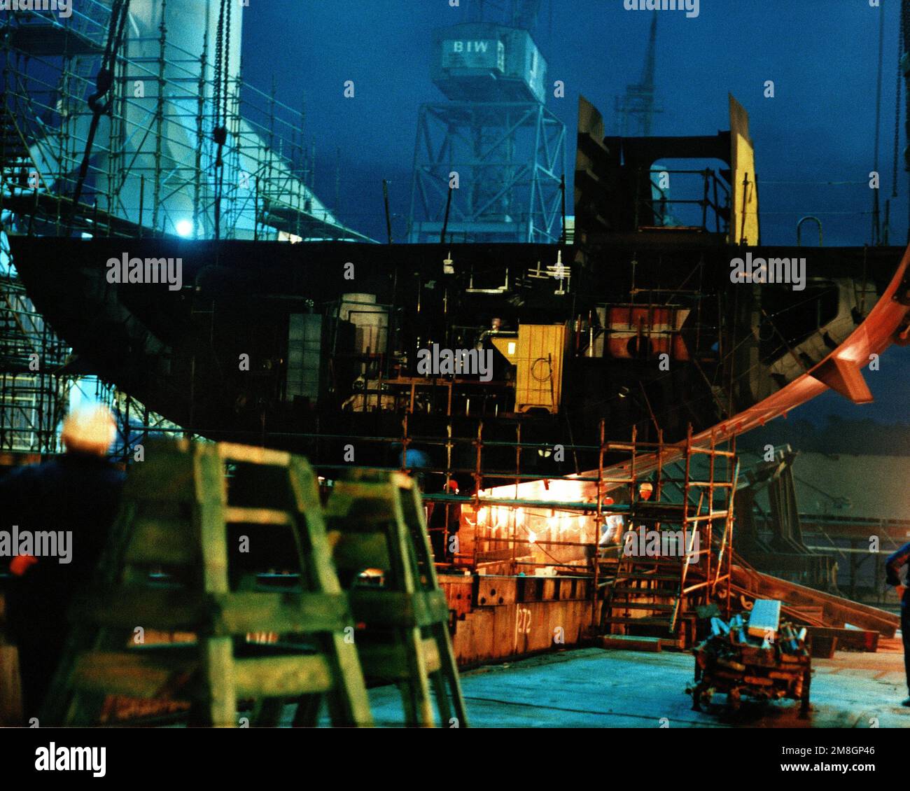 A view of the first section of the keel of the guided missile destroyer ...