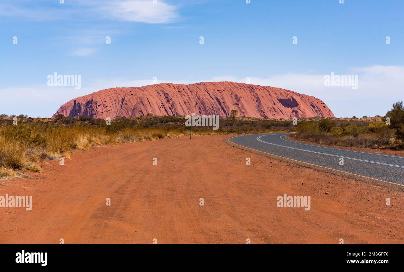 A landscape of a deserted valley at the highway road on the background ...