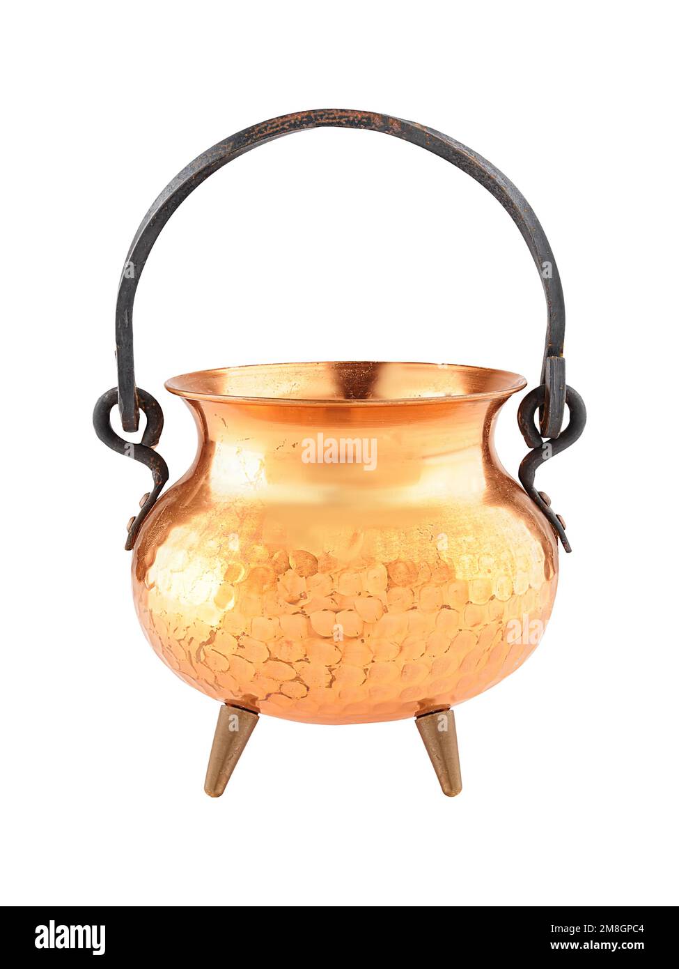 Decorative copper pot with a handle isolated. Side view Stock Photo - Alamy