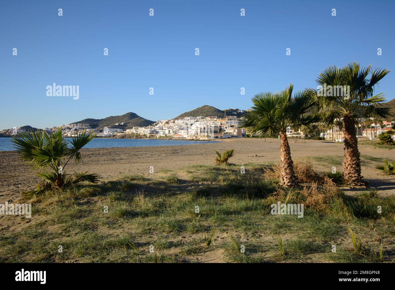 San José, Almeria, Spain. View across sandy beach (Playa de San José ...