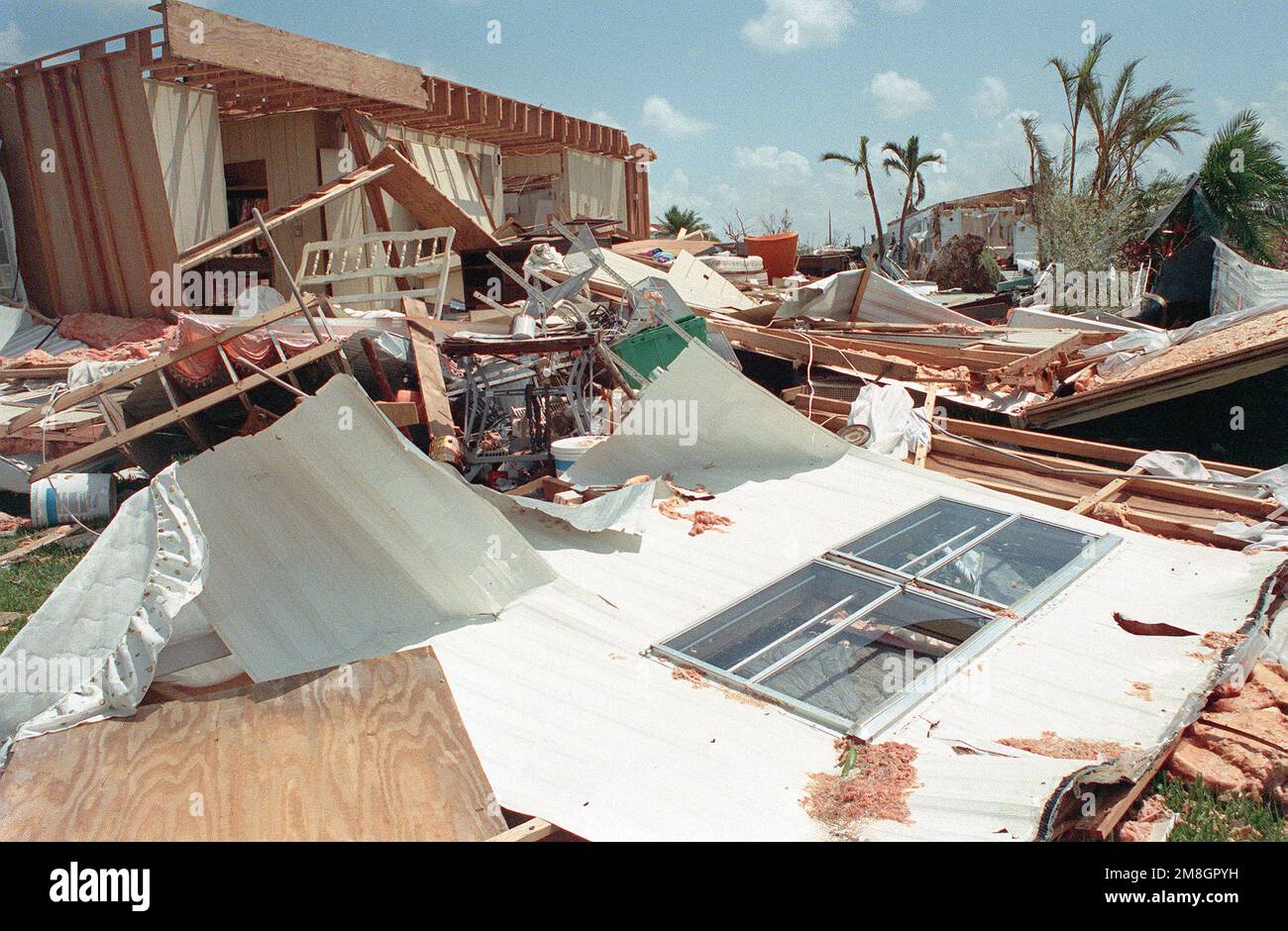 A view of destroyed buildings in the aftermath of Hurricane Andrew ...
