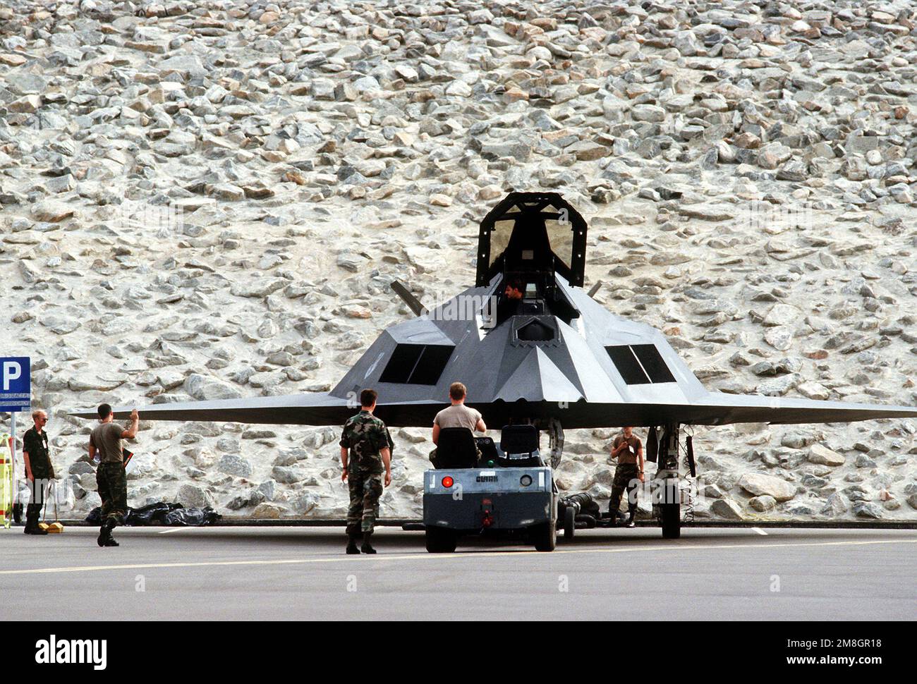 Ground Crewmen Position A 37th Tactical Fighter Wing F 117a Aircraft On