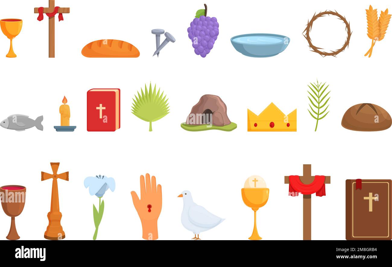Holy week icons set cartoon vector. Easter happy. Celebration holiday ...