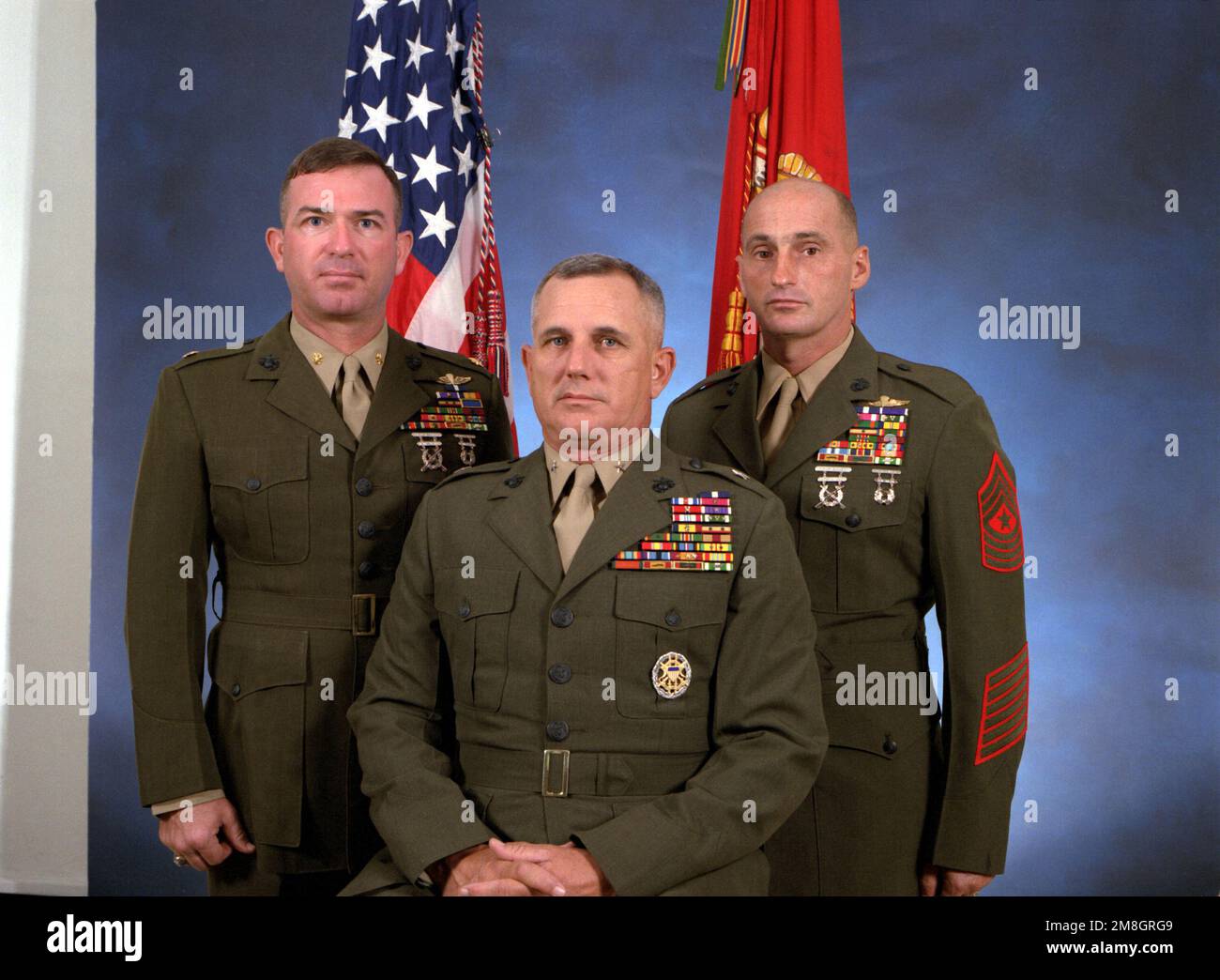 Group portrait of MAJ. S. M. Lowery, A Co., HQBN, Marine Corps Base ...