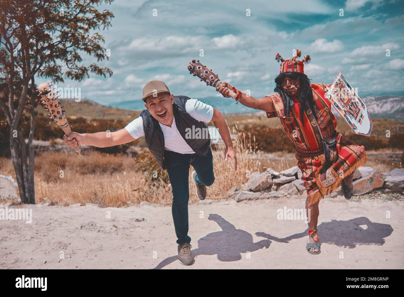 Representation of Inca warrior dressed and with battle, preHispanic ...