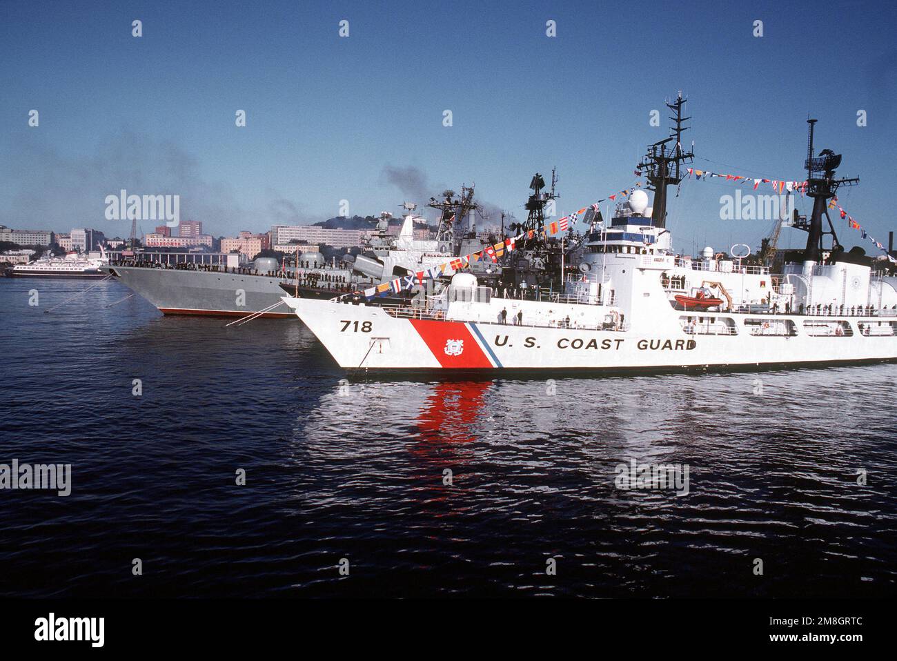 Crew members man the rails aboard the Russian Udaloy class guided ...
