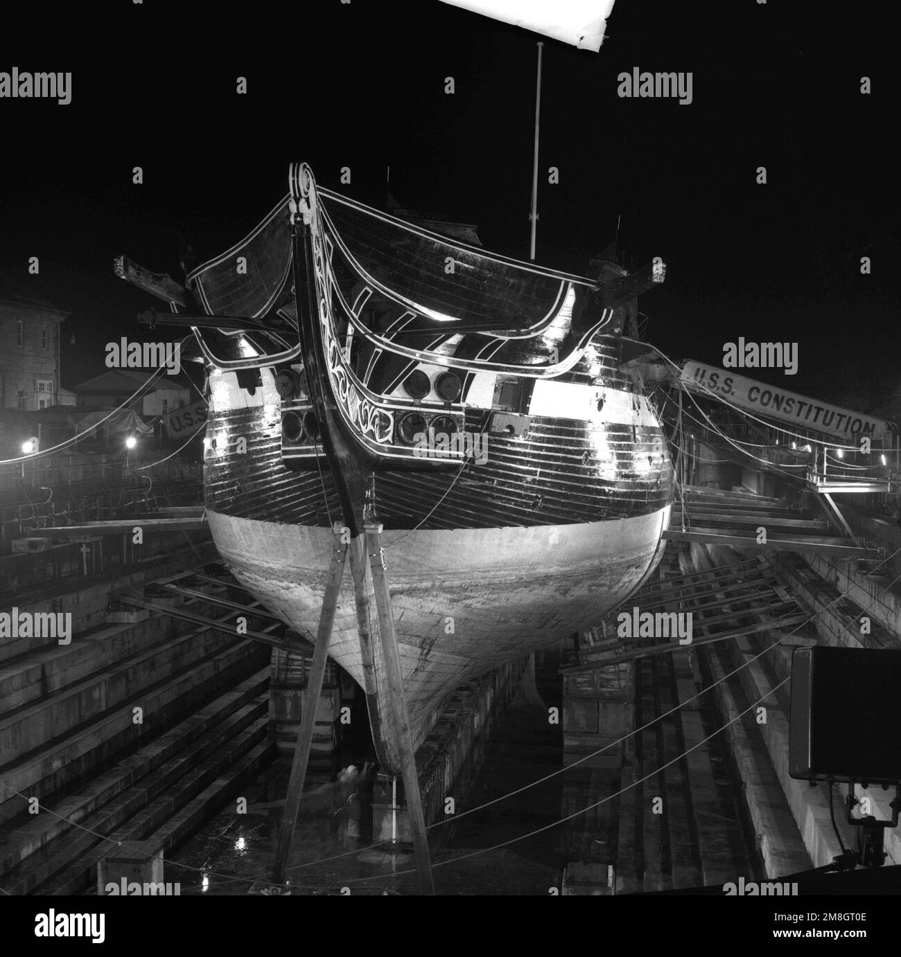A bow view of the 44-gun sail frigate USS CONSTITUTION moored at the ...