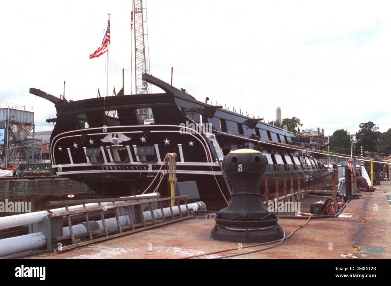 A starboard quarter view of the 44-gun sail frigate USS CONSTITUTION ...
