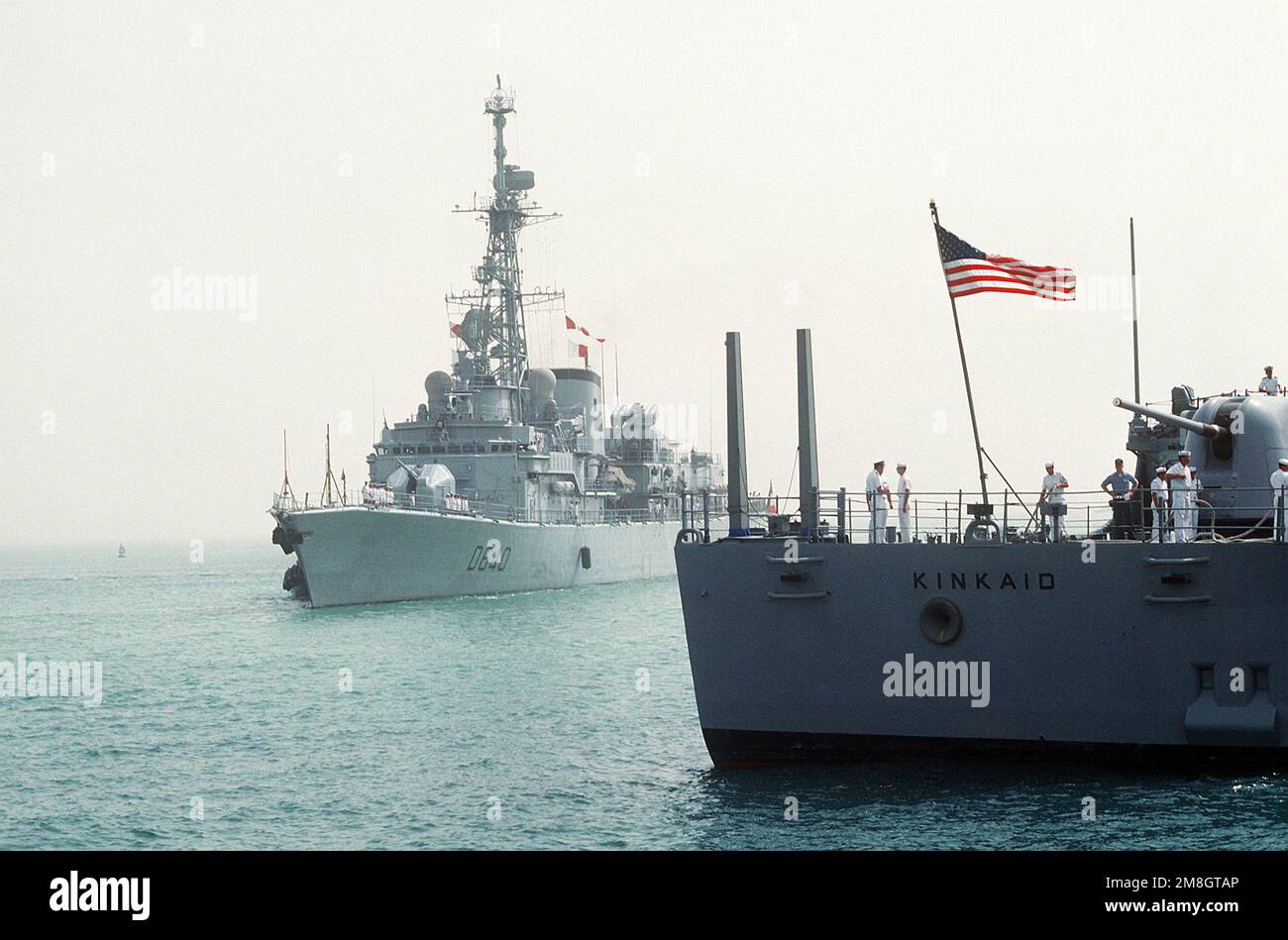 A port bow view of the French frigate GEORGES LEYGUES (D-640) as the ...