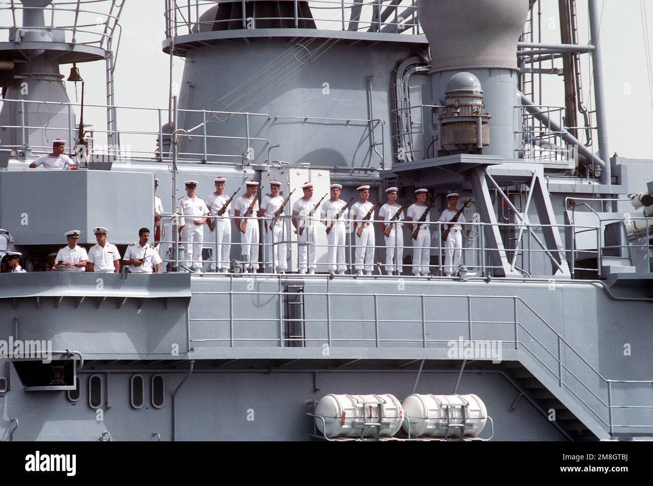 Crewmen man the rails of the French destroyer GEORGES LEYGUES (D-640 ...