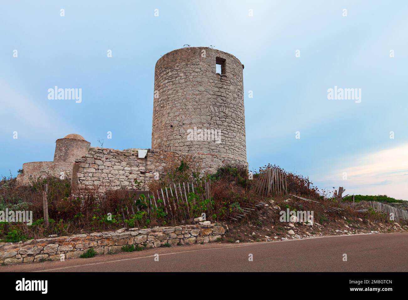Ruined abandoned stone windmill. Bonifacio, Corsica island, France ...