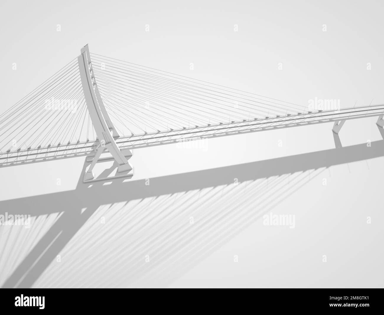 Suspension bridge aerial view, white digital model, 3d rendering ...