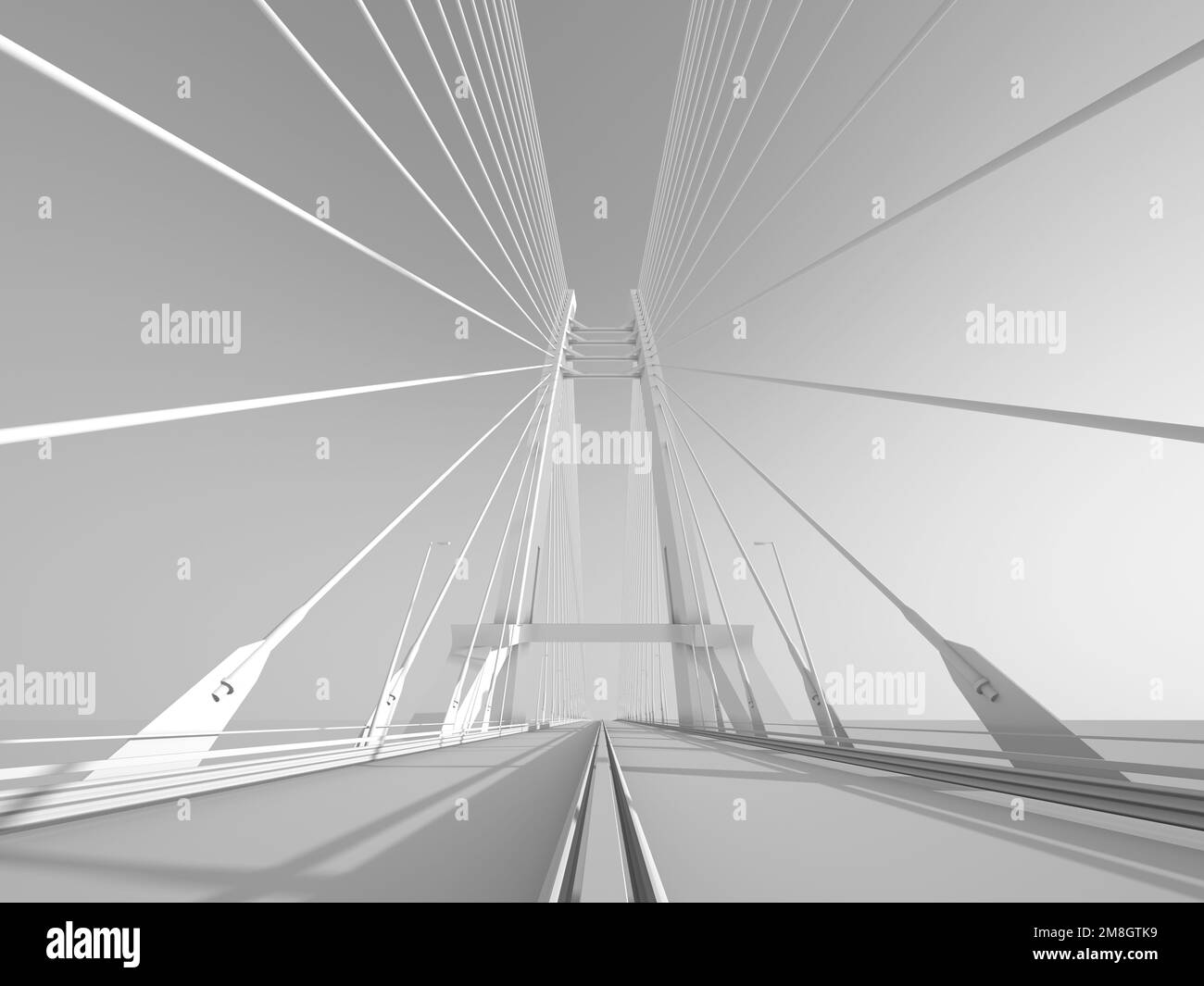 Suspension bridge perspective, white digital model, 3d rendering ...