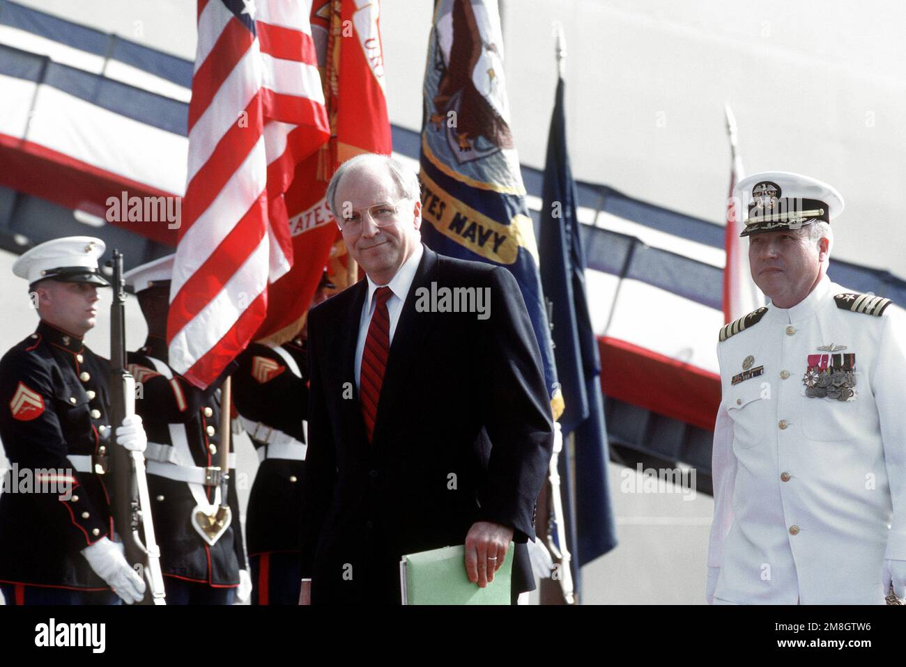 Secretary of Defense Richard Cheney arrives for the commissioning ...