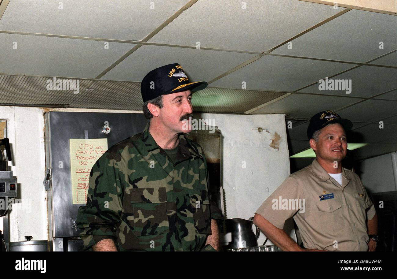 Acting Secretary of the Navy Sean O'Keefe chats with crew members in ...