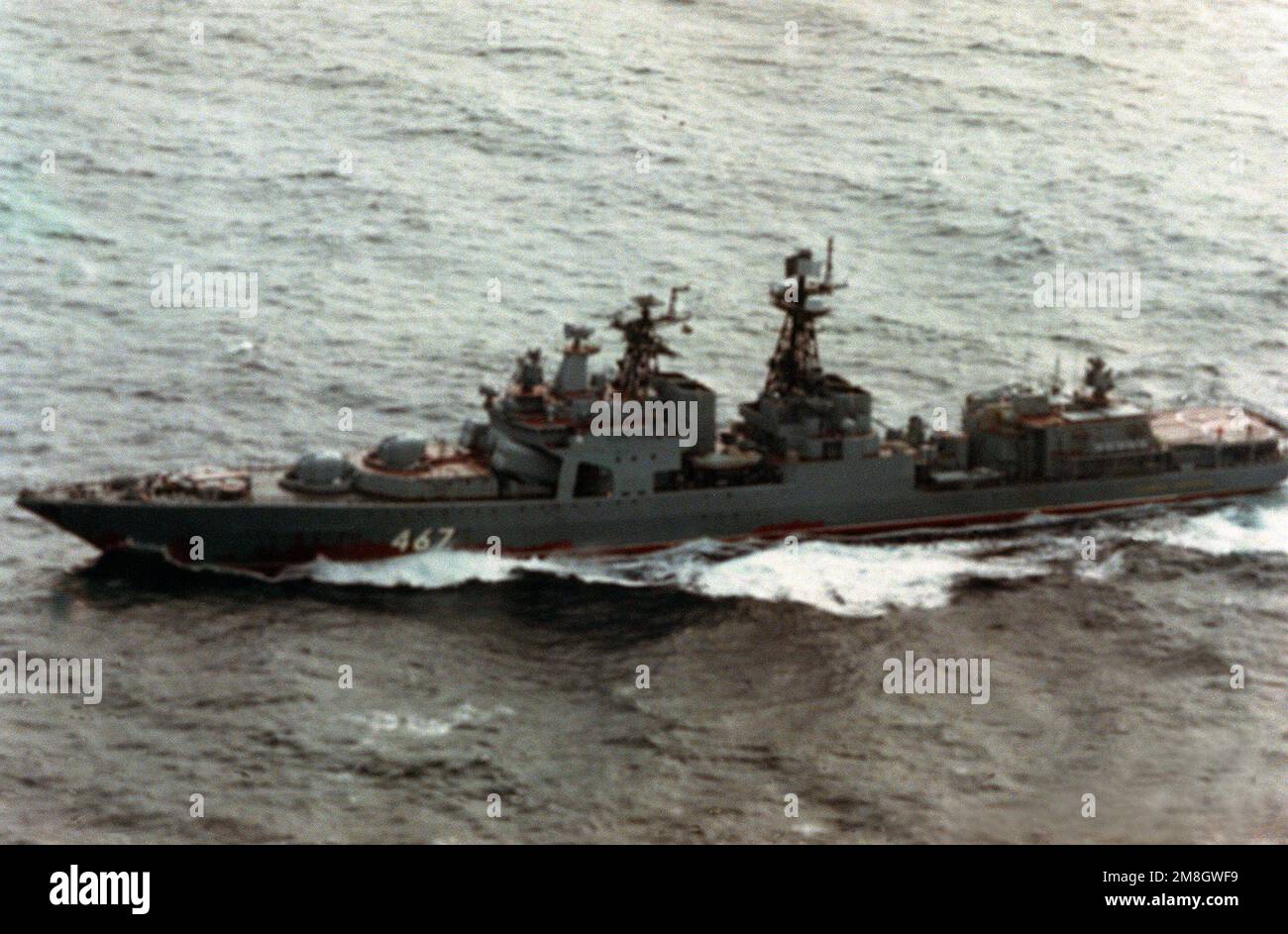 Aerial port bow view of the Udaloy class guided missile destroyer ...
