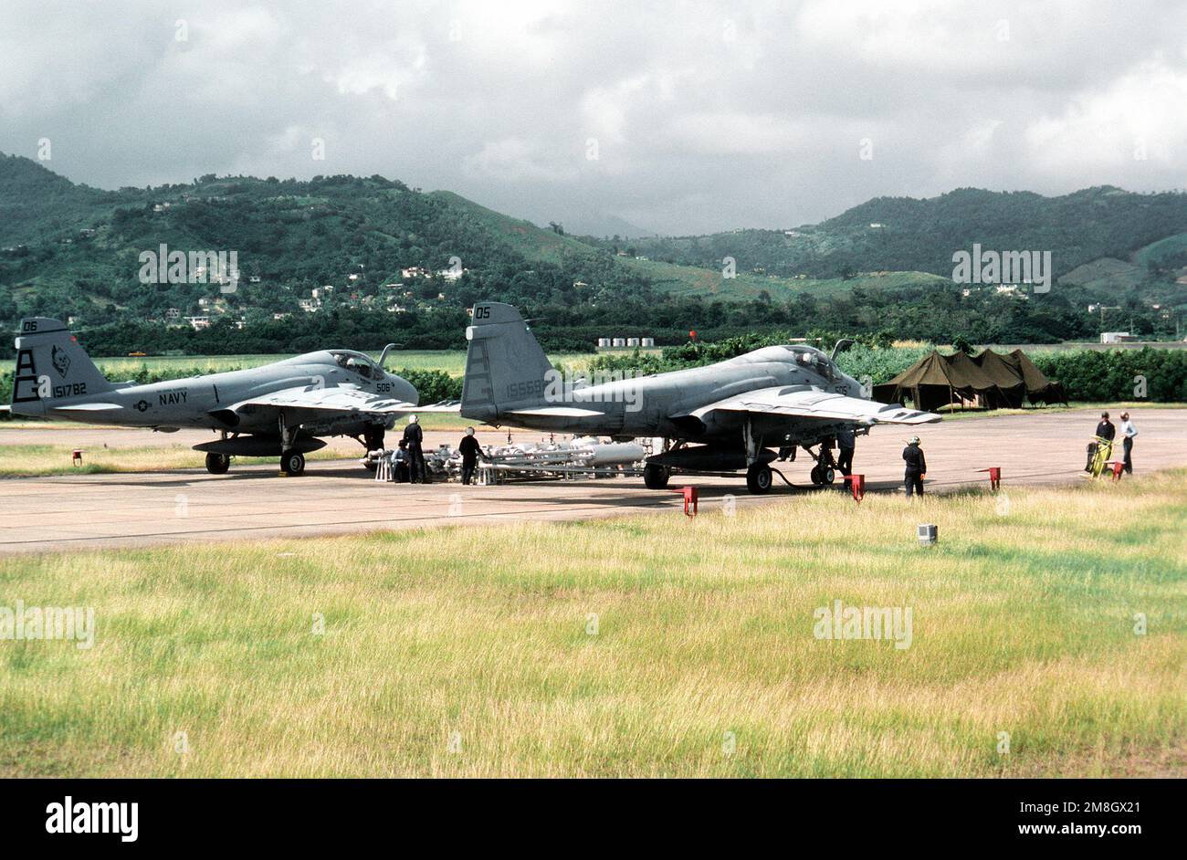 Attack Squadron 34 (VA-34) A-6E Intruder aircraft are refueled on the ...
