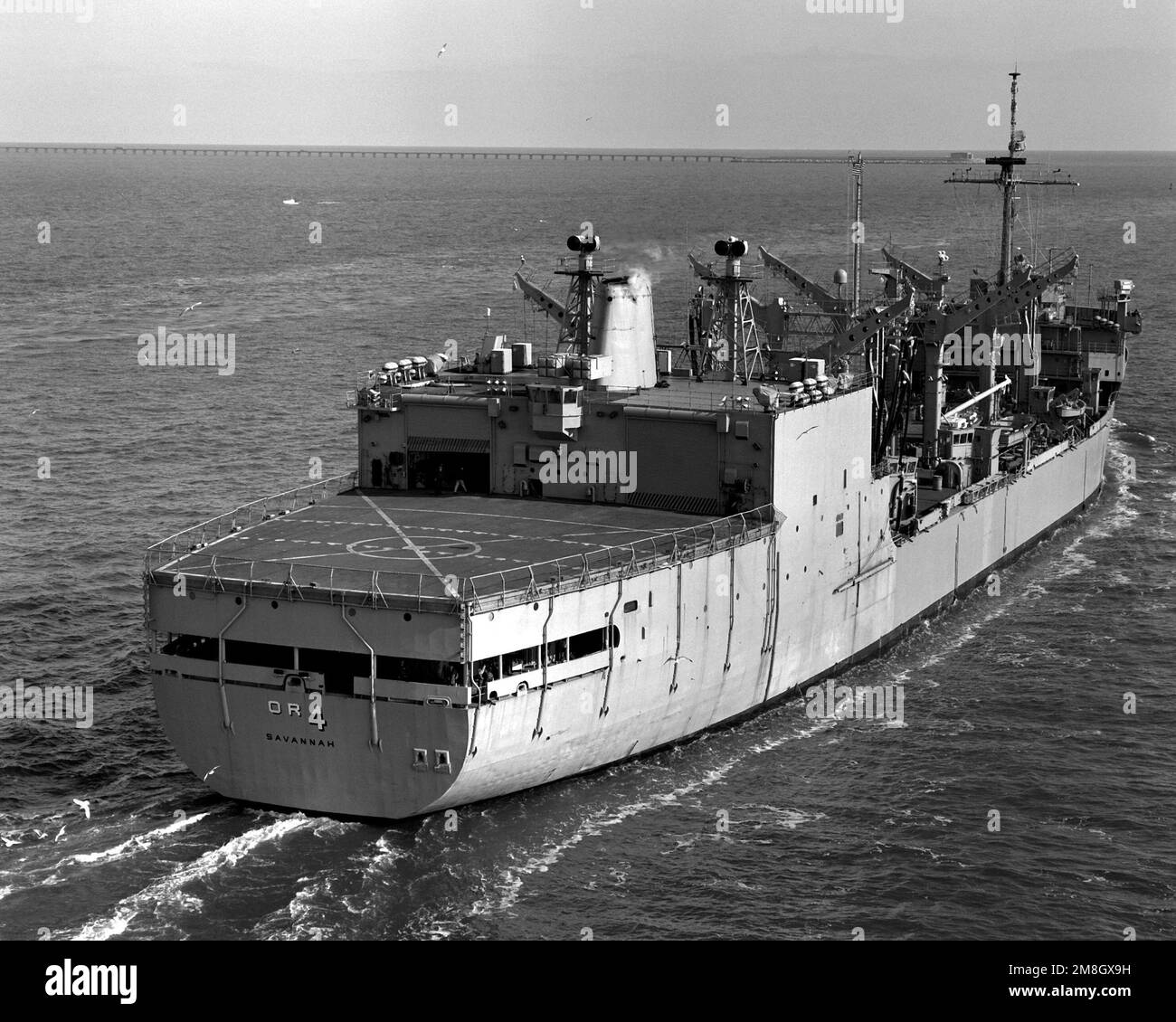 A starboard quarter view of the replenishment oiler USS SAVANNAH (AOR-4 ...