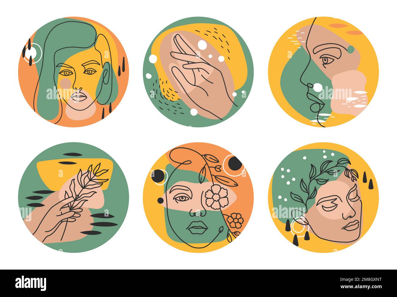 Abstract boho story icons for beauty bloggers with female faces. Social ...