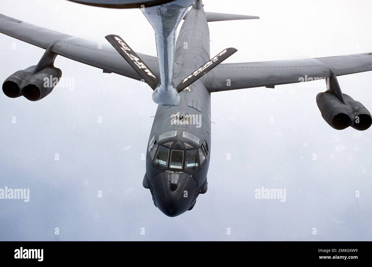 Aerial view as USAF B-52 Stratofortress long-range bomber moves into ...