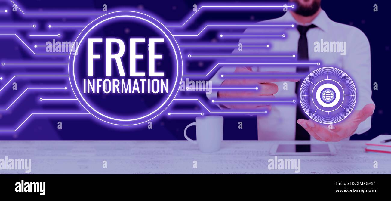 Text sign showing Free Information. Business showcase knowledge ...