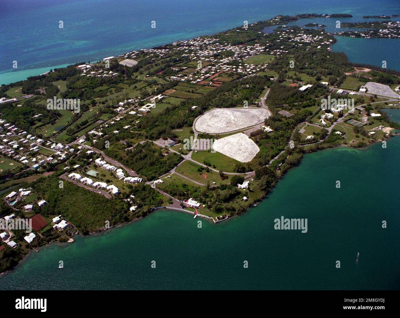 An aerial view of a portion of the base housing aboard U.S. Naval Air ...