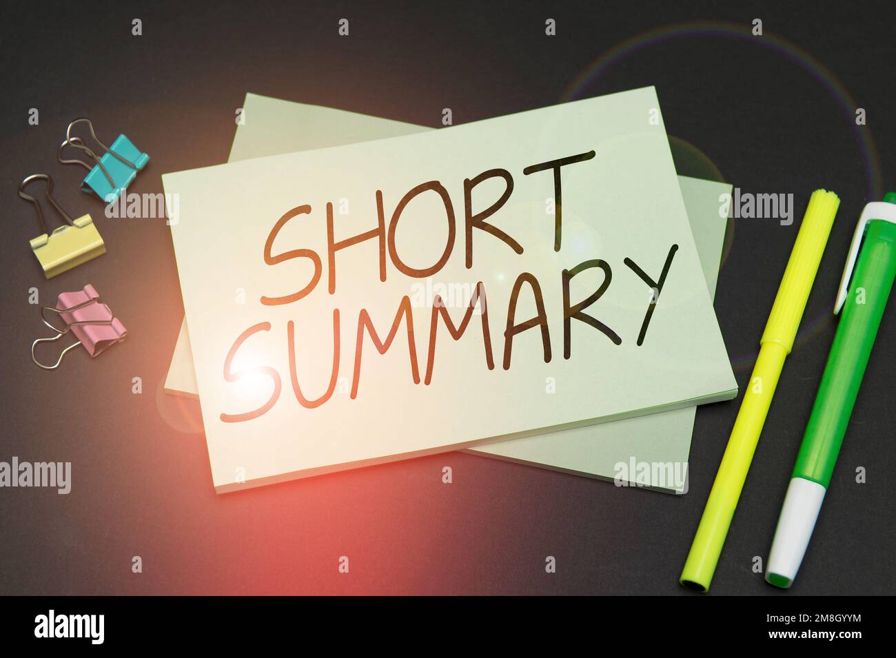 Writing displaying text Short Summary. Business showcase Brief statement of main points clear ...