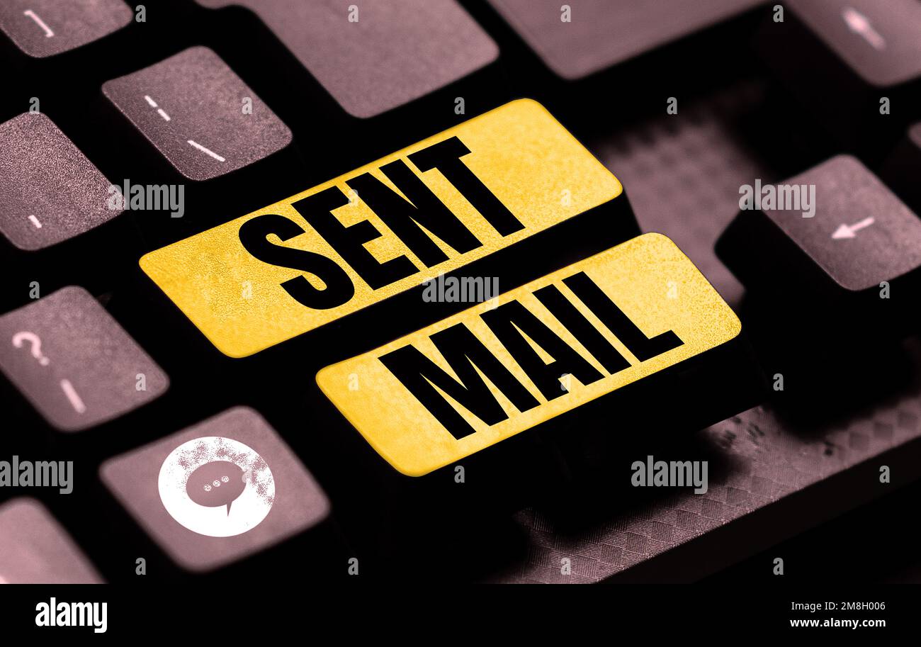 Text sign showing Sent Mail. Word for Event where a letter to be taken ...