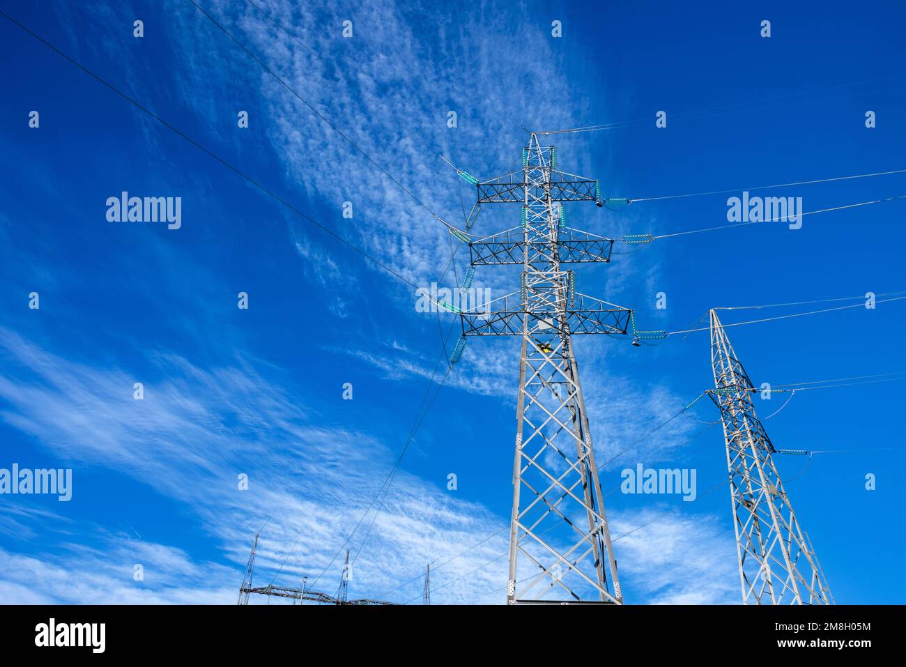 Electric high voltage pylons on Power station electric distribution ...