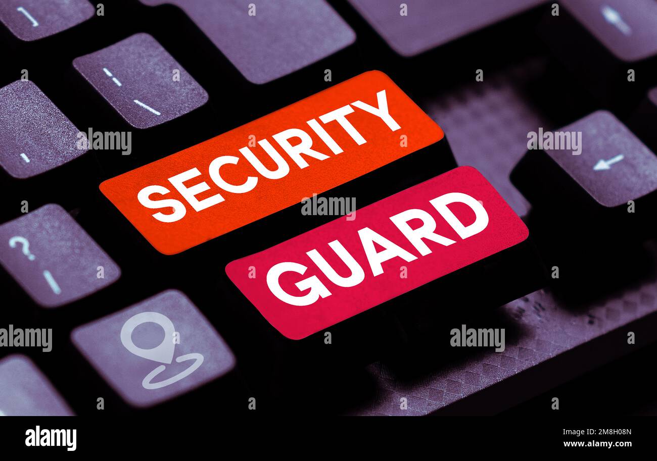 Hand writing sign Security Guard. Business concept tools used to manage ...
