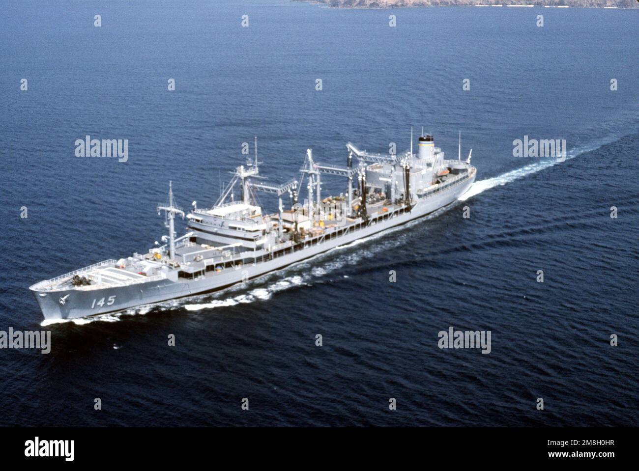 A port bow view of the Military Sealift Command (MSC) fleet oiler USNS HASSAYAMPA (T-AO-145 ...