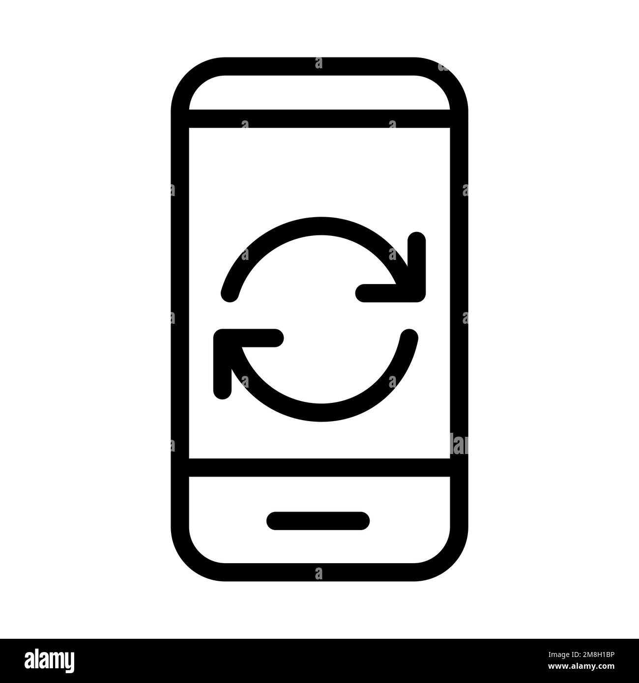 Sync smartphone icon line isolated on white background. Black flat thin icon on modern outline ...