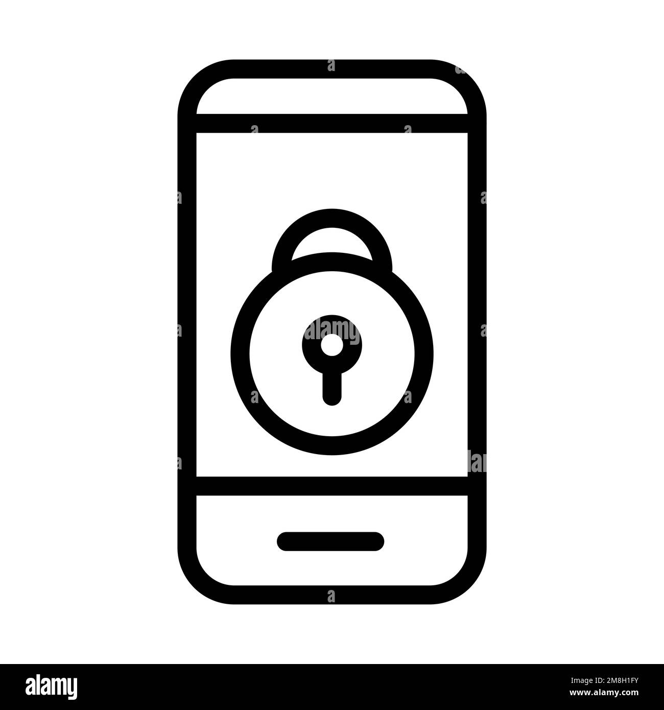Lock smartphone icon line isolated on white background. Black flat thin ...