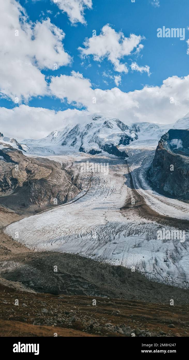 An aerial view of snow covered mountain landscape Stock Photo - Alamy